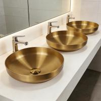 China Copper Gold Bathroom Sink With Brushed Round 304 Stainless Steel Sinks Customized top Mount High-End PVD Washbasin for toilet for sale