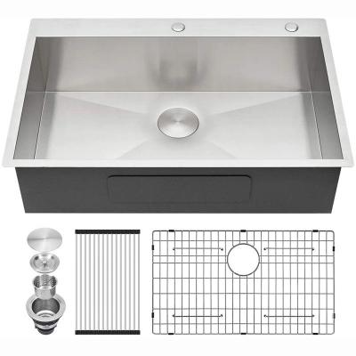 China Wholesale Manufacturer Top Mount 304 Stainless Steel Kitchen Sinks 30x22x10inch Nano Matte Black  Drop In Sink with Drainer Brushed Fregadero De Cocina for sale