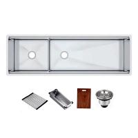 China Commercial Long 40/50inch Handmade Stainless Steel Kitchen Sink Set Undermount Single & Double Bowl Workstation Sink Brushed Surface for sale
