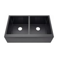 China 50/50 Double Bowl Kitchen Sinks For Apartment Hotel Sus304 Scratch-Resistant PVD Black Apron Sink Popular Hot Selling Sink Basins with Accessories Drain Basket for sale