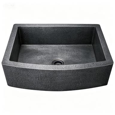 China Non Fading Stainless Steel Black Apron Sink Modern Design Hammer Patterned Nano Embossing Wash Basins Customizable Size Kitchen Sink Supplier for sale