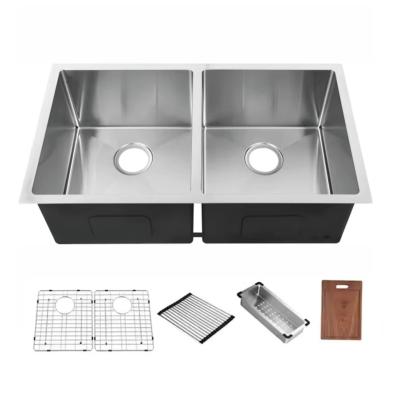 China Popular 304 Stainless Steel Double Bowl Kitchens Sinks Multi Functional Sink With Accessories for sale