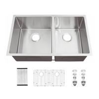 China 16/18Gauge Stainless Steel Workstation Kitchen Sinks Sus304 Brushed Finish 32x19inch Double Bowl Sink For Kitchen Hotel for sale