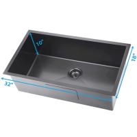 China Commercial Large 32''X18'' Black Stainless Steel Kitchen Sinks 9inch Deep Sus304 Drop-In Undermount Sink for sale