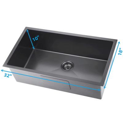 China Commercial Large 32''X18'' Black Stainless Steel Kitchen Sinks 9inch Deep Sus304 Drop-In Undermount Sink for sale