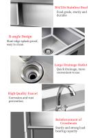 China Wholesale Outdoor Brushed Surface 304 Stainless Steel Utility Sink For Restaurant Freestanding Kitchen Sink Double Bowl Workbench Washing Basins for sale