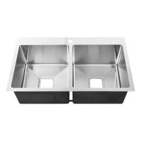 China Farmhouse Double Bowl Kitchen Sink Stainless Steel Material With Edge Protection for sale