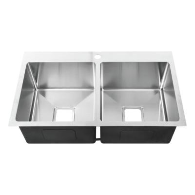 China Farmhouse Double Bowl Kitchen Sink Stainless Steel Material With Edge Protection for sale
