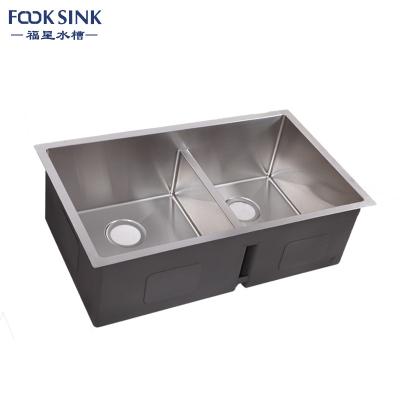 China Square Double Bowl Kitchen Sink 1.05mm Thickness Not Easy Deforming for sale
