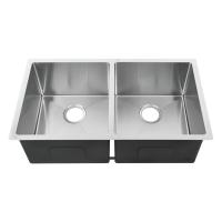 China 32 Inch 18 Gauge Stainless Steel Double Kitchen Sink Undermount With Brushed Surface for sale