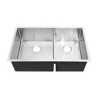 China 32 Inch Double Bowl Brushed Stainless Steel Undermount Kitchen Sin for sale