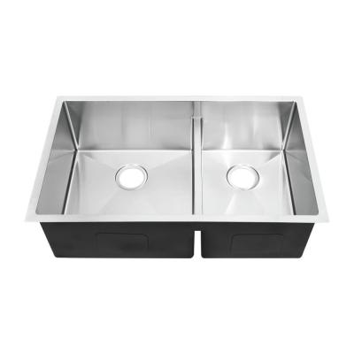 China 32 Inch Double Bowl Brushed Stainless Steel Undermount Kitchen Sin for sale