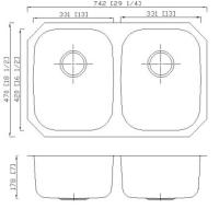 China Stainless Steel Double Bowl Kitchen Sink 29-1/8