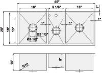 China Triple Bowl Square Corner Top Mount Stainless Steel Kitchen Sink 70 X 20 Inches for sale