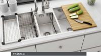 China Triple Bowl Square Corner Top Mount Stainless Steel Kitchen Sink 70 X 20 Inches for sale