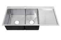 China Topmount Stainless Steel Double Bowl Kitchen Sink With Drainboard for sale