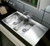 China Topmount Stainless Steel Double Bowl Kitchen Sink With Drainboard for sale