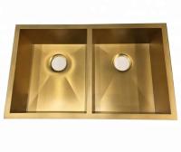 China Golden Color Double Bowl Kitchen Sinks Stainless Steel Above Counter for sale