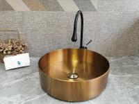 China Single Round Bathroom Sinks Durable Stainless Steel Counter Top Gold for sale