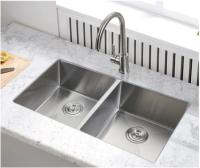 China Undermount Double Bowl Brushed Stainless Steel Kitchen Sink for sale