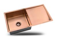 China Copper Single Square Bowl Kitchen Sink With Drainboard Right for sale