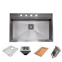 China Sandblasted Brushed Black SS Kitchen Workstain Sink PVD Ledge With Cutting Board for sale