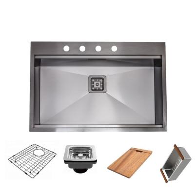 China Sandblasted Brushed Black SS Kitchen Workstain Sink PVD Ledge With Cutting Board for sale