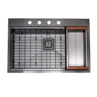 China Sandblasted Brushed Black SS Kitchen Workstain Sink PVD Ledge With Cutting Board for sale