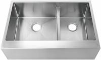 China Handmade Front Apron Stainless Steel Kitchen Sink Two Holes for sale