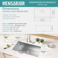 China 32'' X 19''  16 Gauge Undermount Stainless Steel Kitchen Sink With Accessories for sale