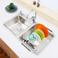 China 304 Stainless Steel Kitchen Sink Accessories Pull Out Dish Drying Basket Shelf for sale