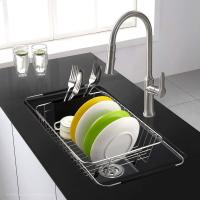 China 304 Stainless Steel Kitchen Sink Accessories Pull Out Dish Drying Basket Shelf for sale