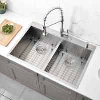 China 33X22 Inch 2 Bowl Top Mount Stainless Steel Kitchen Sink PVD Brushed Surface for sale