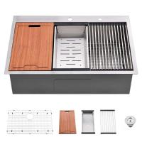 China Brushed Stainless Single Bowl Workstation Kitchen Sink Drop In Kitchen Handmade Sink for sale