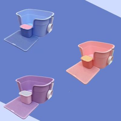 China Purple Blue Semi-Closed Cat Litter Box with Anti-Splash Design and Built-in Odor Control for Large Cats for sale