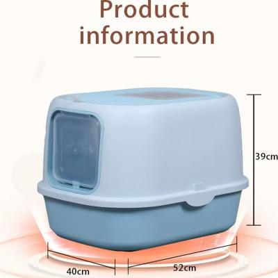 China Large Enclosed Cat Litter Box with Anti-Splash Design and Litter Shovel - PET Plastic Construction for Multiple Cats for sale