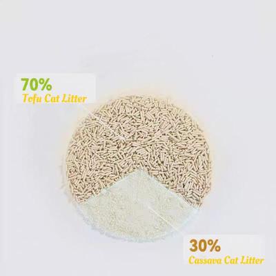 China Tofu Cassava Mixed Cat Litter 2.5mm Strip Fast Clumping Dust Free Non Stick Bottom Wholesale Pet Supplies for sale