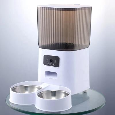 China Smart WiFi Pet Feeder with Camera 5L Capacity Double Bowls for Two Cats for sale