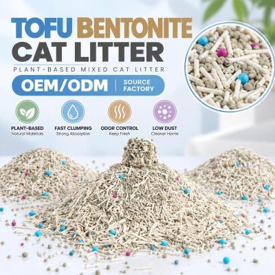 China Natural Plant Fiber Strong Clumping Low Dust High Absorption Tofu Bentonite Mixed Cat Litter for sale