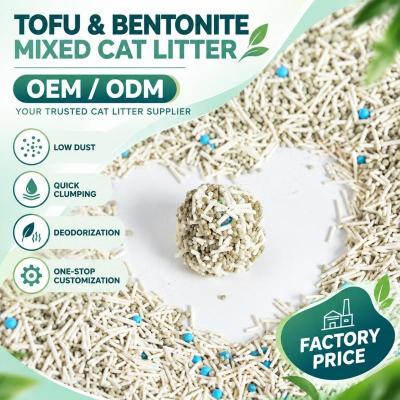 China High Absorption Quick Clumping Low Tracking Natural Plant Fiber Tofu Bentonite Mixed Cat Litter for sale