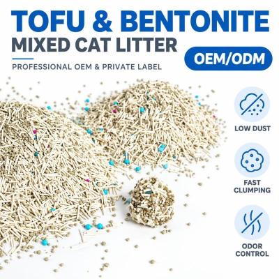 China Natural Tofu Fiber Mineral Bentonite High Absorption Firm Clumping Low Dust Tofu Bentonite Mixed Cat Litter for sale