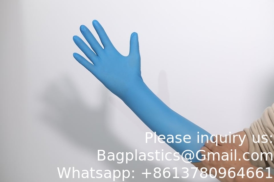 China High Quality Free Samples Sky Blue Disposable Wholesale Medic Powder Free Long Sleeve Non Sterile Nitrile Gloves
