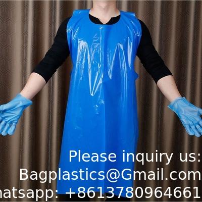 China Disposable White Plastic Aprons, 46 inches x 28 inches Waterproof Polyethylene for Cooking Painting Arts n' Crafts