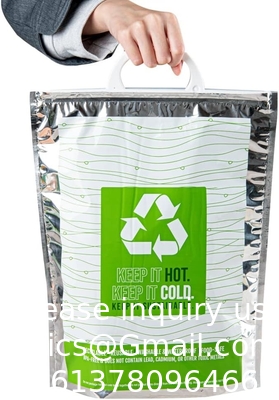 China 11.8 X 5.9 X 15 Inch Hot And Cold Bag, 1 Triple Layer Insulated Bag - Snap Lock Handles, Waterproof, Green & Silver