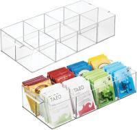 China Plastic 8-Compartment Condiment Organizer Tea Bag Holder 13x5.7x2.7 Inch Kitchen Pantry Storage Caddy Clear 2 Pack for sale