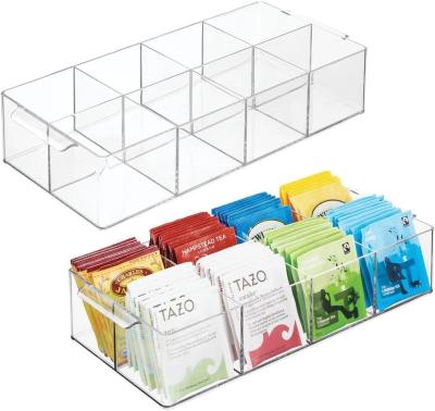 China Plastic 8-Compartment Condiment Organizer Tea Bag Holder 13x5.7x2.7 Inch Kitchen Pantry Storage Caddy Clear 2 Pack for sale