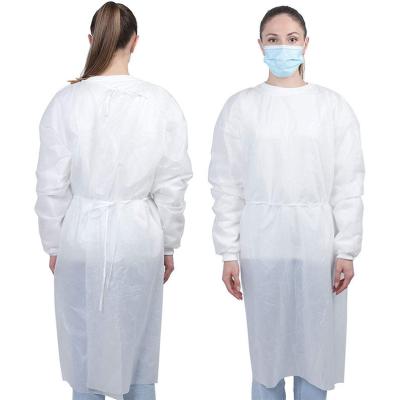 China Disposable Non Woven Medical Isolation Gown PP PE with Elastic Knitted Cuffs 18g 50g for sale