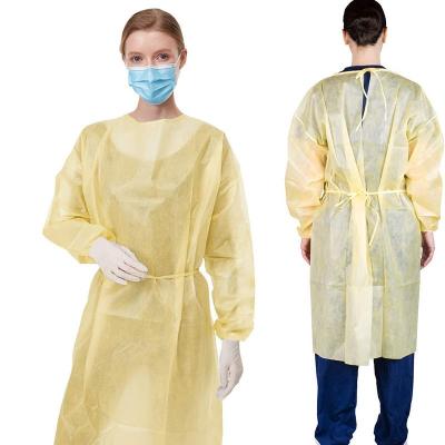 China AAMI Level 2 Yellow PP SMS Disposable Isolation Gowns Fluid Resistant 25g 60g Medical Dental for sale