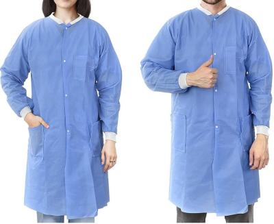China Disposable Nonwoven PP White Lab Coat for Adults and Kids Sizes S to XXL for sale