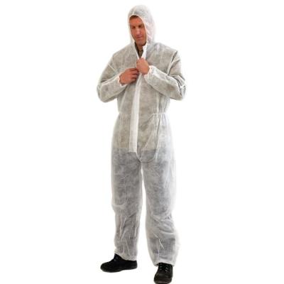 China Disposable PP Nonwoven Coverall with Hood Front Zipper 40gsm Full Coverage Moderate Protection for sale